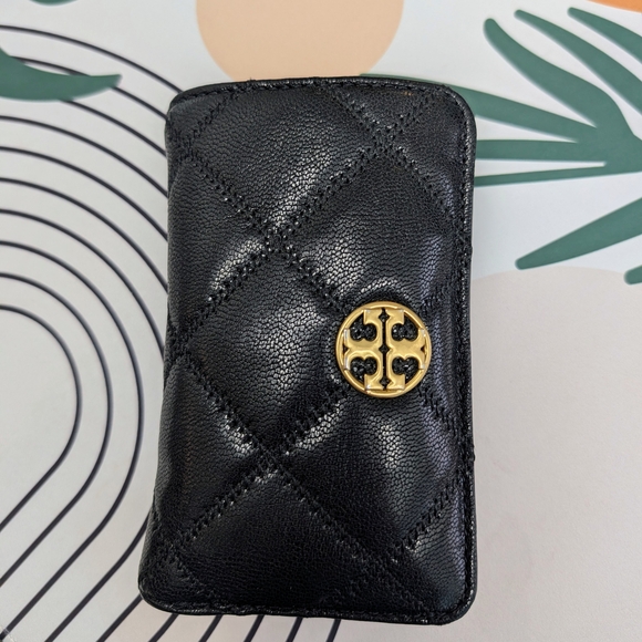 Tory Burch | Bags | Tory Burch Black Quilted Wallet With Gold Logo ...